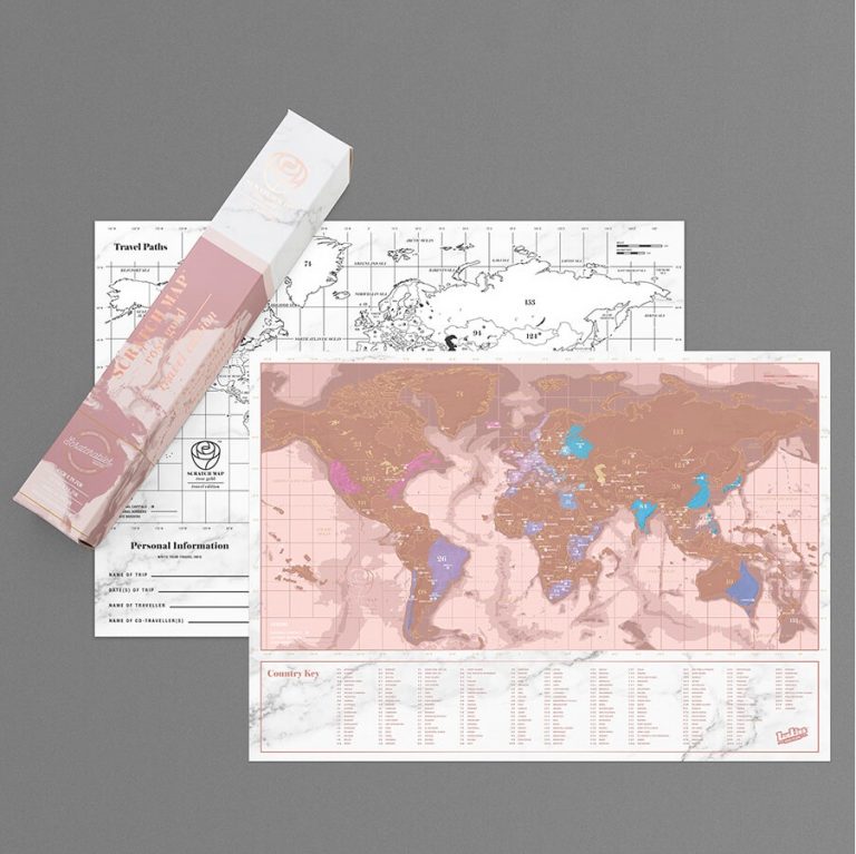 Scratch Map Rose Gold Travel - Flot rosaguld scratch map til rejsen